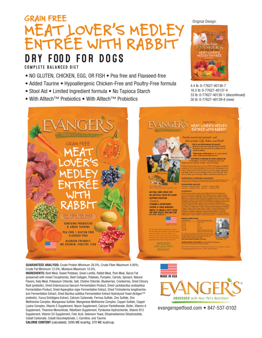 Grain-Free Meat Lover’s Medley with Rabbit Dry Food – 30 lb – Evanger's ...